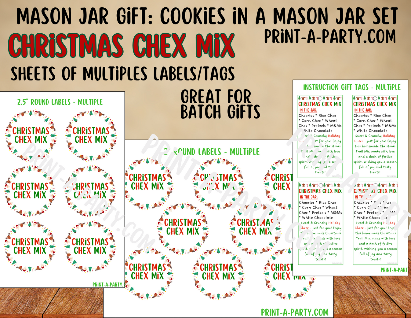 Christmas Chex Mix in a Mason Jar Gift | Printable Kit | includes ...