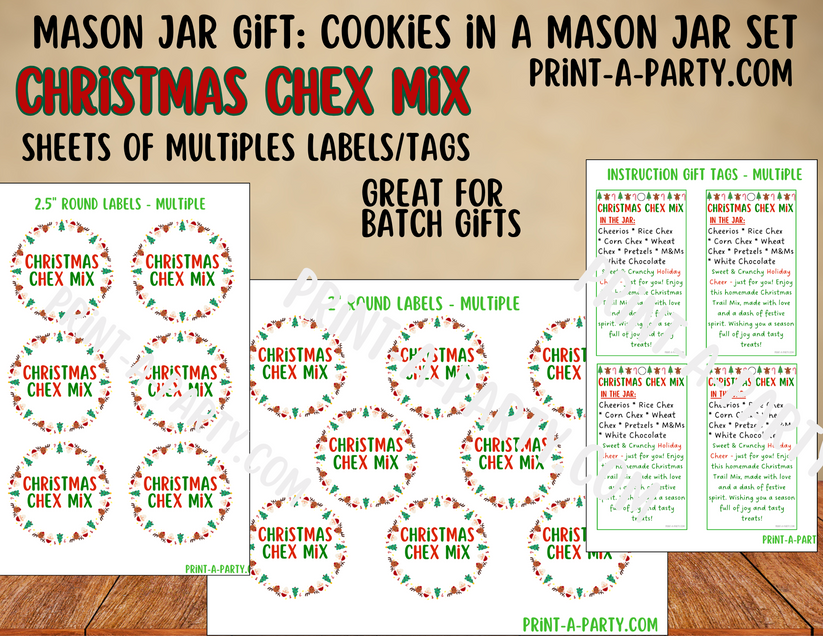Christmas Chex Mix in a Mason Jar Gift | Printable Kit | includes ...