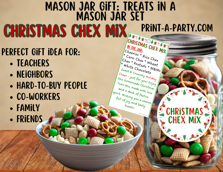 Christmas Chex Mix in a Mason Jar Gift | Printable Kit | includes ...
