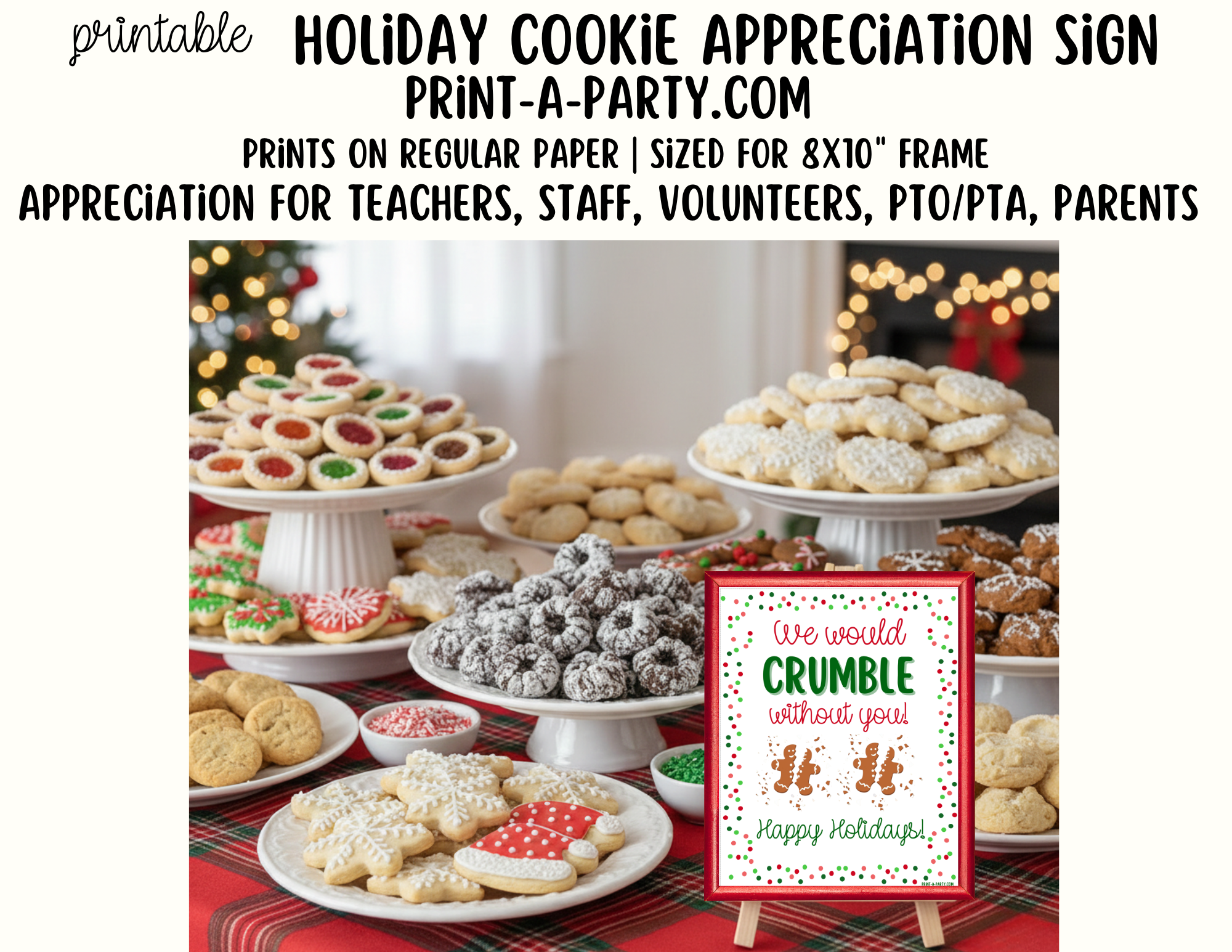 Holiday Christmas Cookies Appreciation Sign - Printable Decor for Teac ...