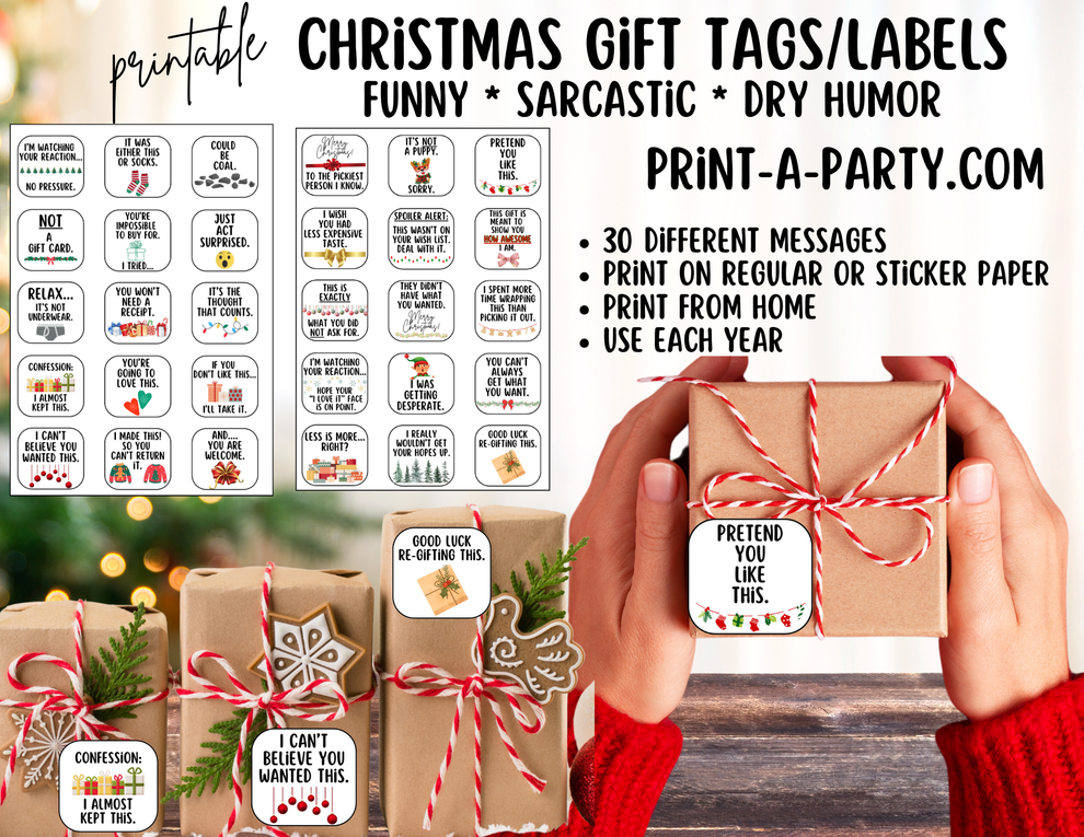 CHRISTMAS Funny & Sarcastic Gift Tags Printable - 30 Sarcastic Holiday ...