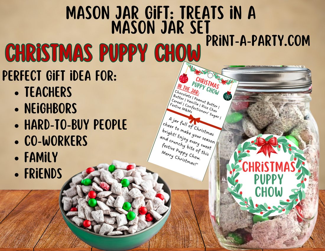 Christmas Puppy Chow in a Mason Jar Gift | Printable Kit | includes ...