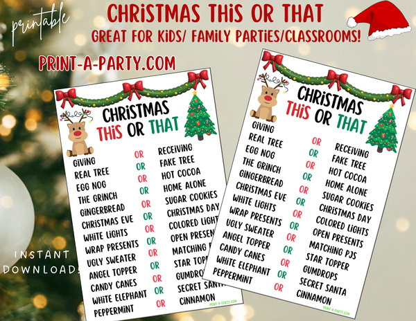 THIS OR THAT GAME - Printable Christmas This or That Game – Fun Holida ...