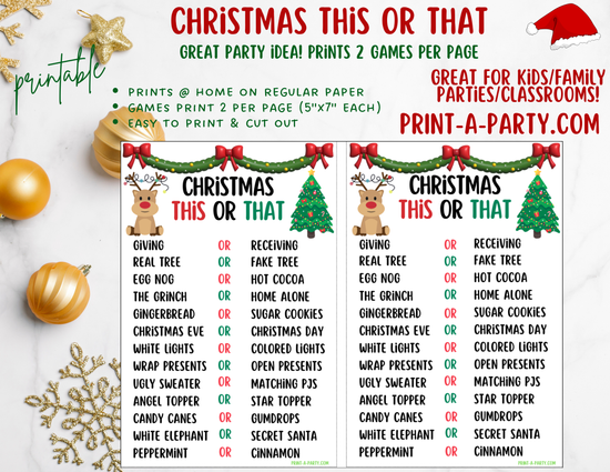 Christmas This or That Game Printable | Christmas Game for Parties or ...