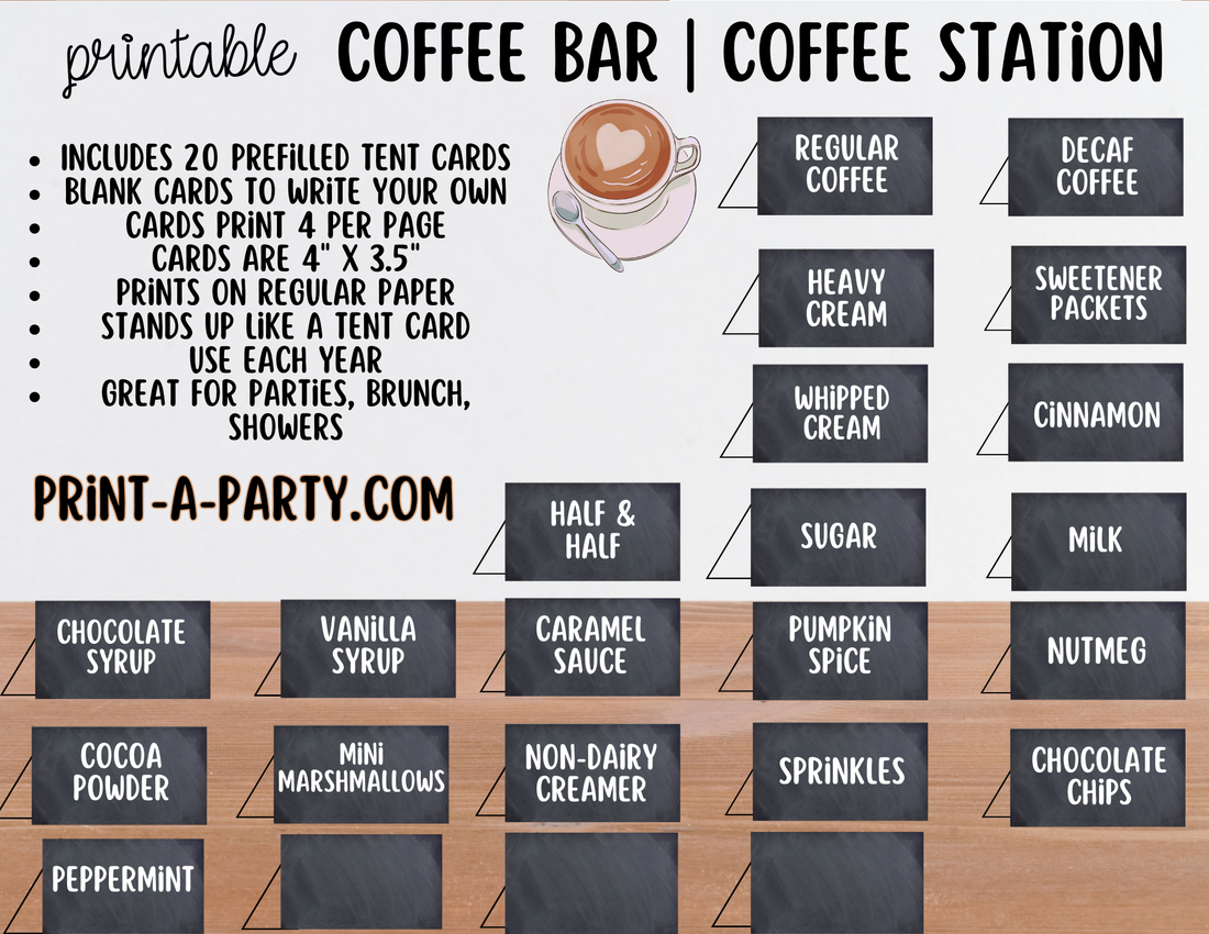 COFFEE BAR - Printable Sign and Topping Tent Cards - Perfect for Parti ...