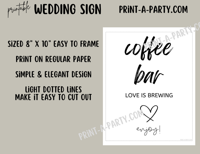 COFFEE BAR - LOVE IS BREWING - Printable Sign for Bridal Showers, Wedd ...