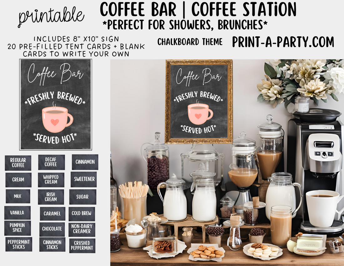 COFFEE BAR Printable - Chalkboard Sign and Toppings Labels Template ...