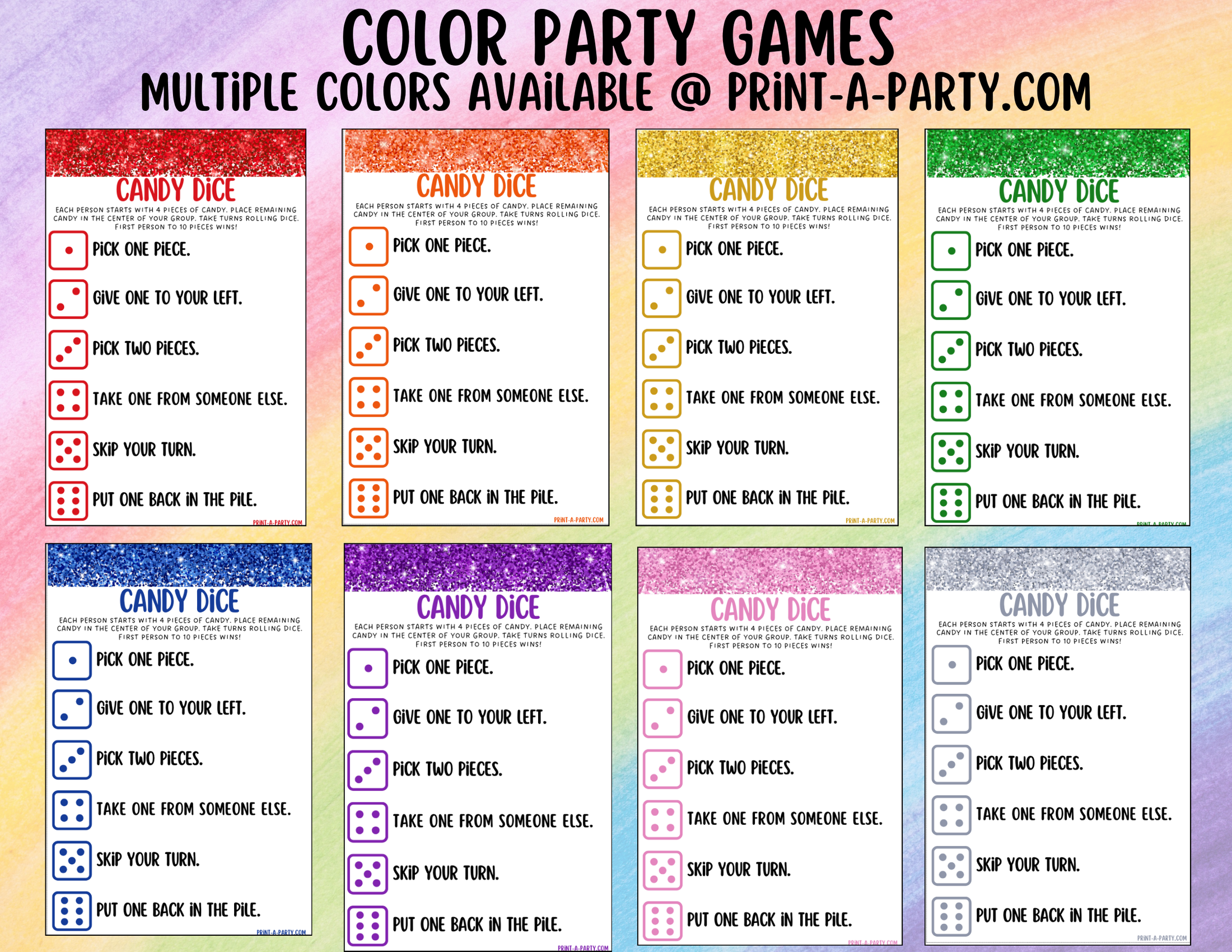 Color Party Games Printable Purple Color Party Theme Games Bundle (5x7 ...