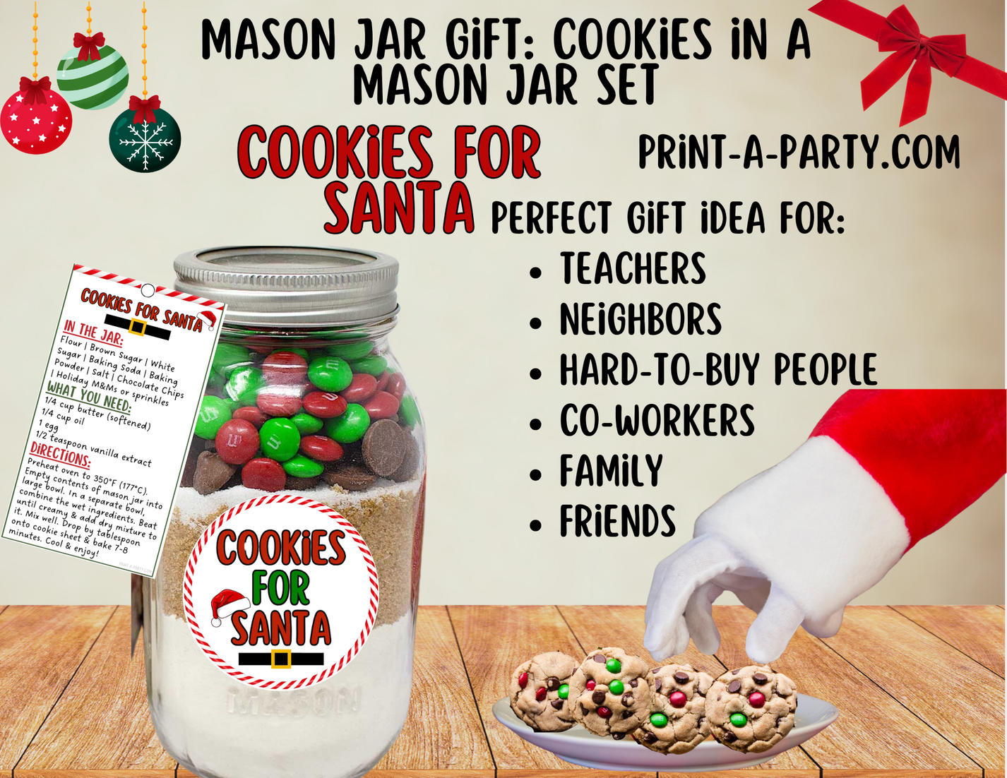 Cookies for Santa in a Mason jar - printable kit - Christmas Chocolate ...