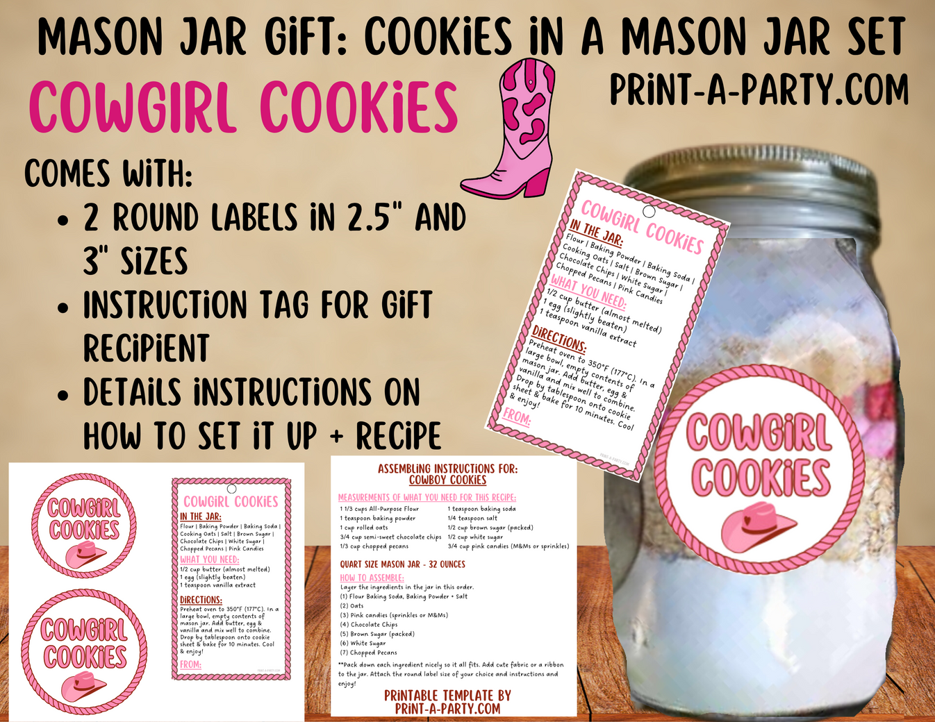 Cowgirl Cookies in a Mason Jar Gift | Printable Kit | includes labels ...