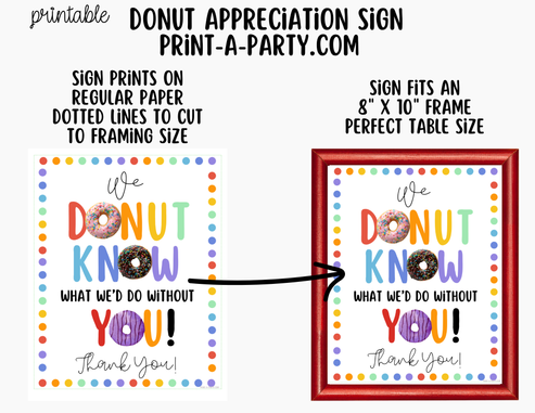 Donut Appreciation Sign - Printable Decor for Teacher, Staff, Employee ...