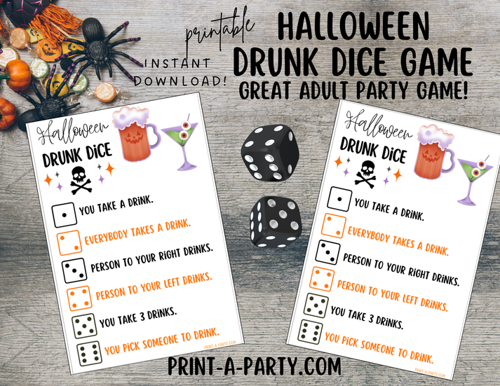 DRUNK DICE GAME: Printable Halloween Drunk Dice Game – Fun Adult Party ...