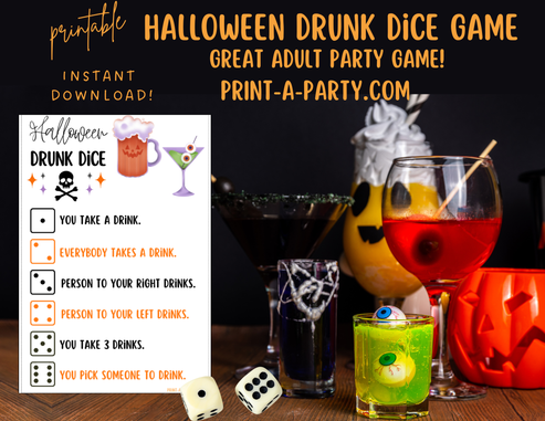 DRUNK DICE GAME: Printable Halloween Drunk Dice Game – Fun Adult Party ...