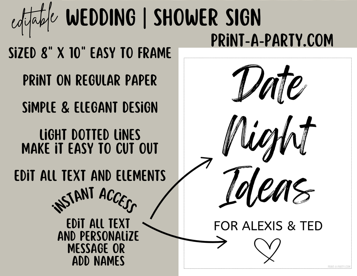Editable Date Night Ideas Sign (8x10) – Canva Printable Template ...