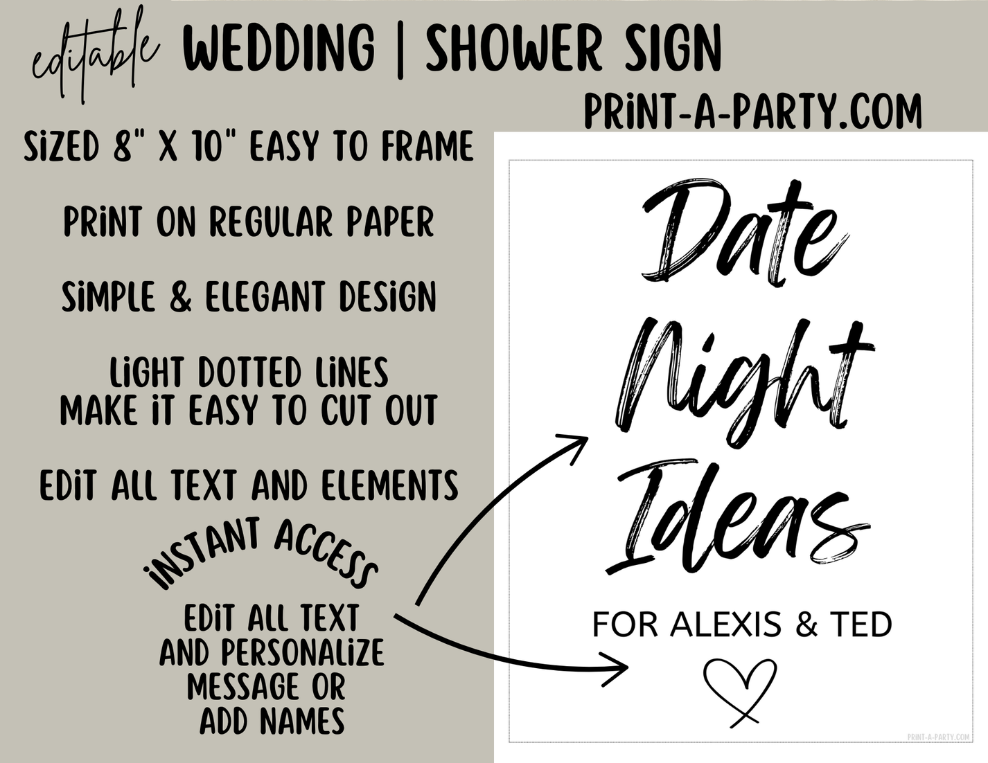 Editable Wedding Sign: DATE NIGHT Sign - Date Night Ideas for the Coup ...