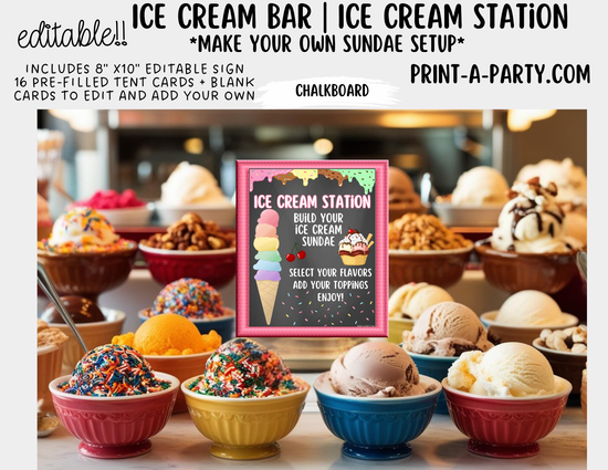 Editable ICE CREAM BAR - Ice Cream Sundae Station - Chalkboard Sign an ...