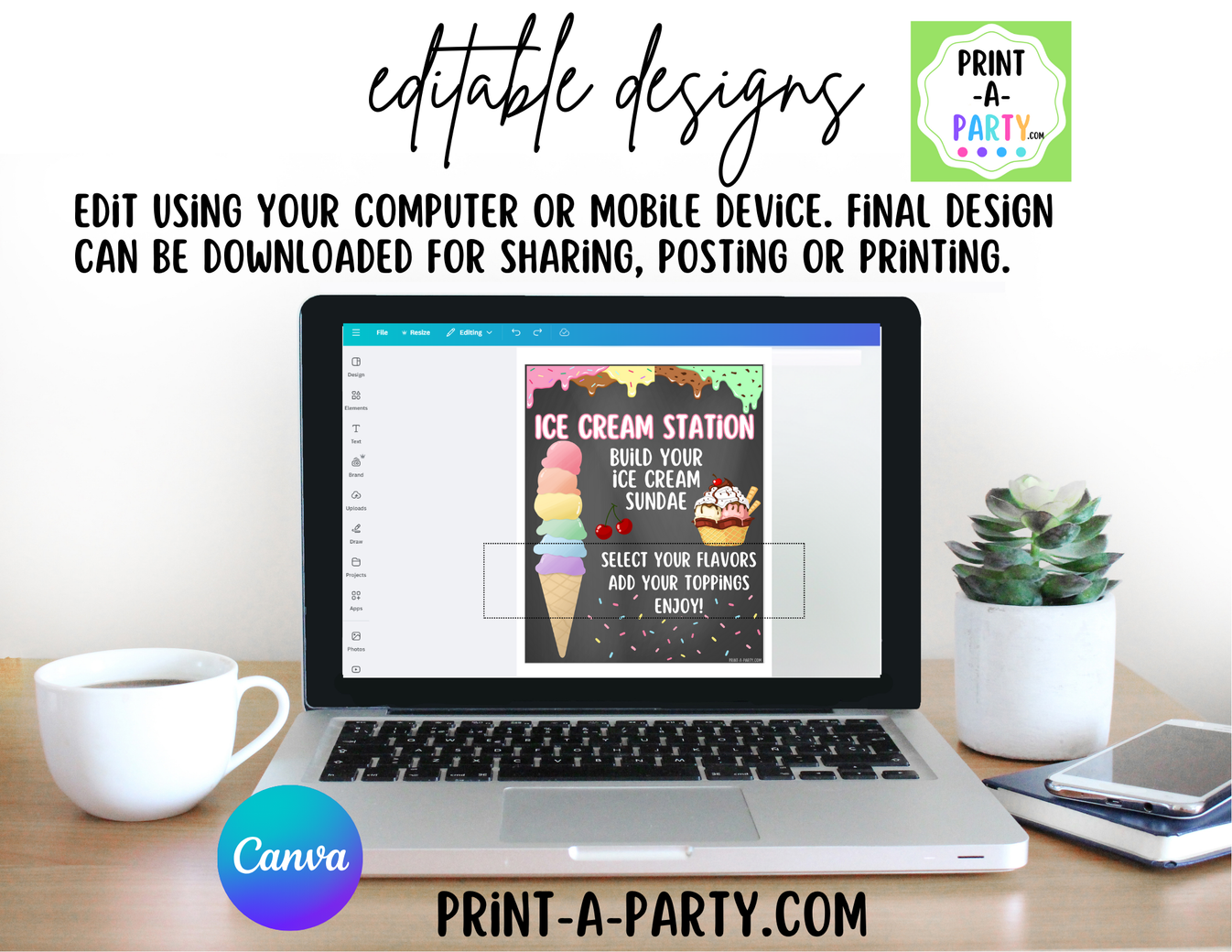 Editable ICE CREAM BAR - Ice Cream Sundae Station - Chalkboard Sign an ...