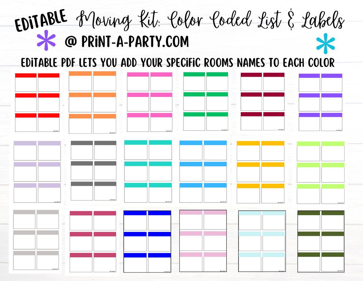 MOVING ORGANIZATION KIT: EDITABLE Color Coded Moving Box Labels (18 ...