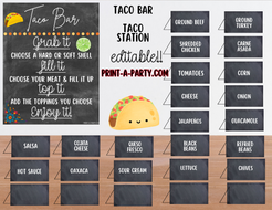 Editable TACO BAR - Chalkboard Sign and Toppings Label Templates for p ...