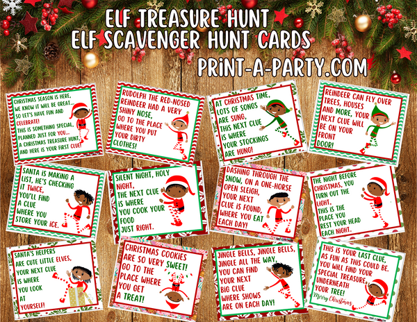 ELF TREASURE HUNT - Printable Elf Scavenger Hunt Game – Treasure Hunt ...