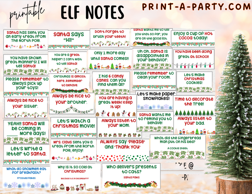 ELF NOTE CARDS - Printable Elf Notes - 32 Tent Cards from Your Christm ...