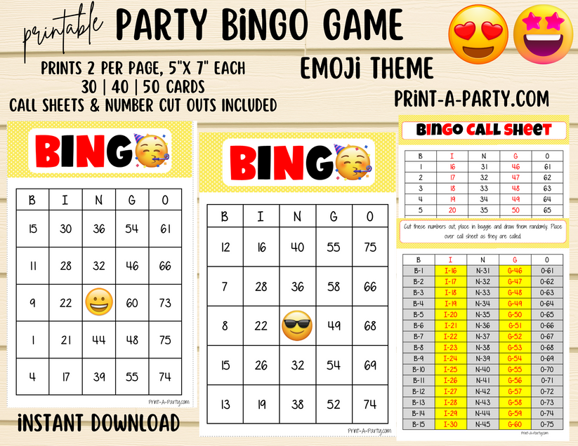 Emoji Bingo Game | Emoji Party Theme | Emoji Party Game | Printable ...