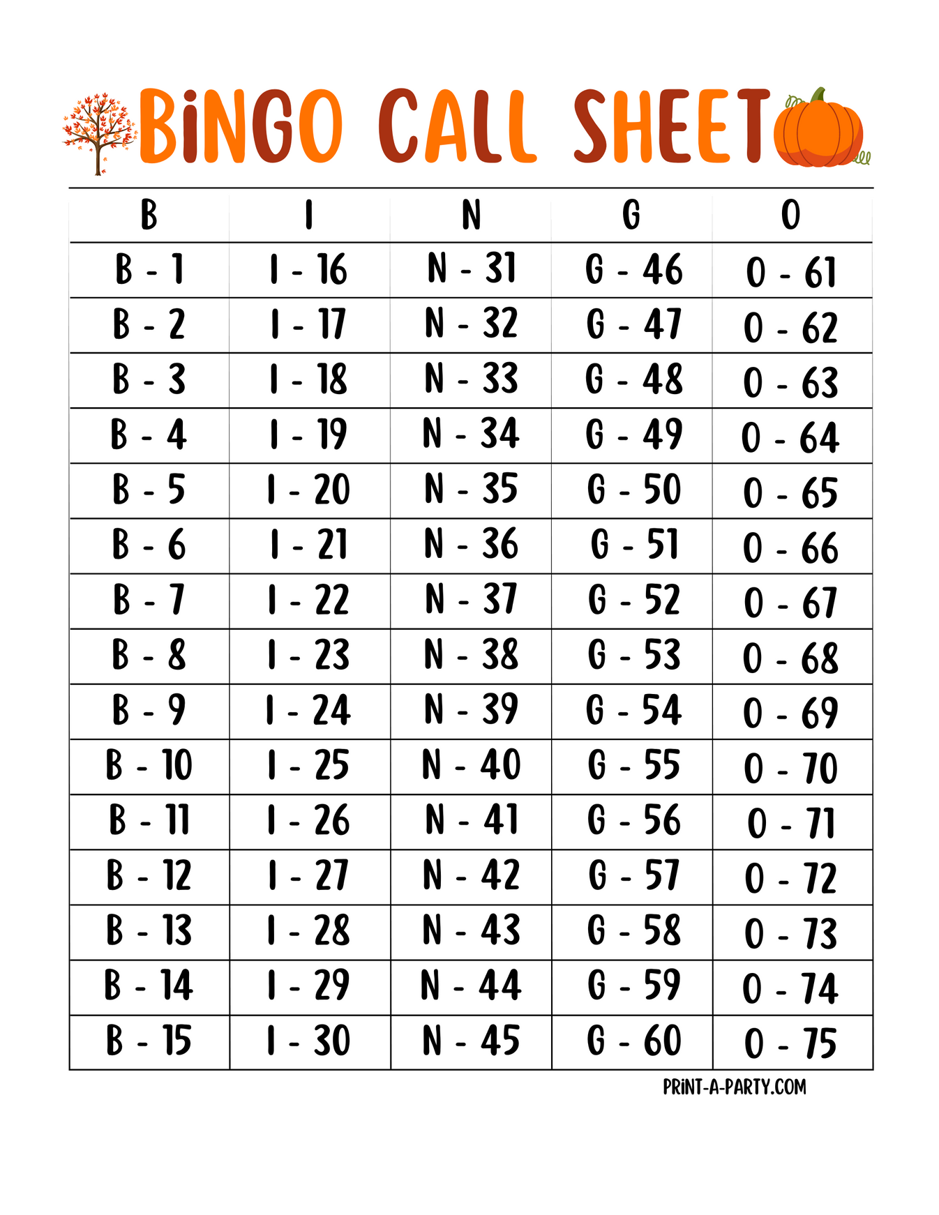 Printable Fall Bingo Game - 30, 40, 50 cards + call sheets for Fall ...