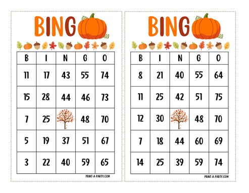 Printable Fall Bingo Game - 30, 40, 50 cards + call sheets for Fall ...