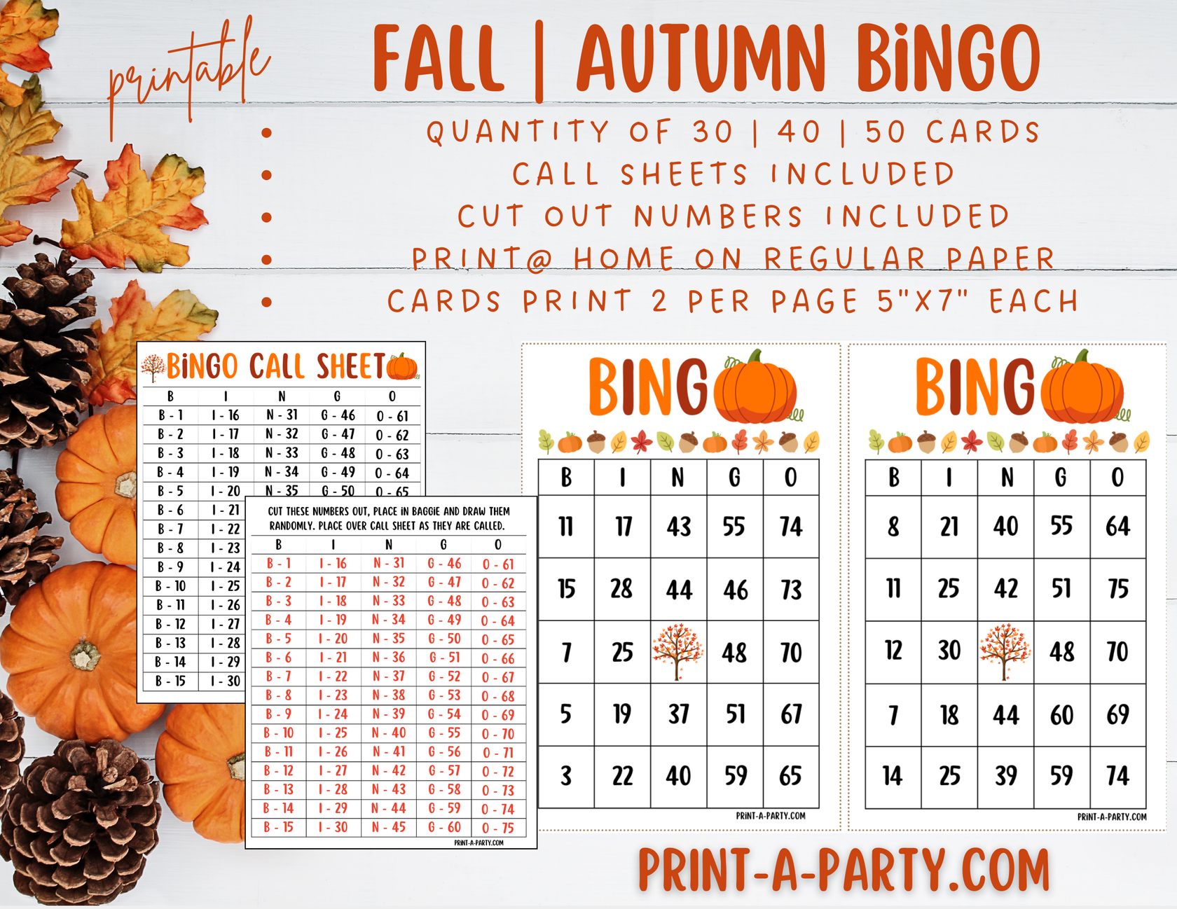 BINGO: Fall Bingo Game Printable – Pumpkin Autumn-Themed Activity for ...