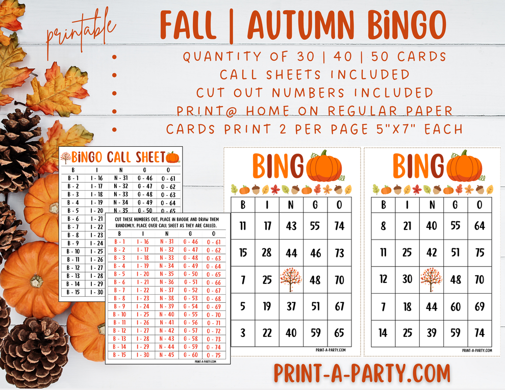 BINGO: Fall Bingo Game Printable – Pumpkin Autumn-Themed Activity for ...