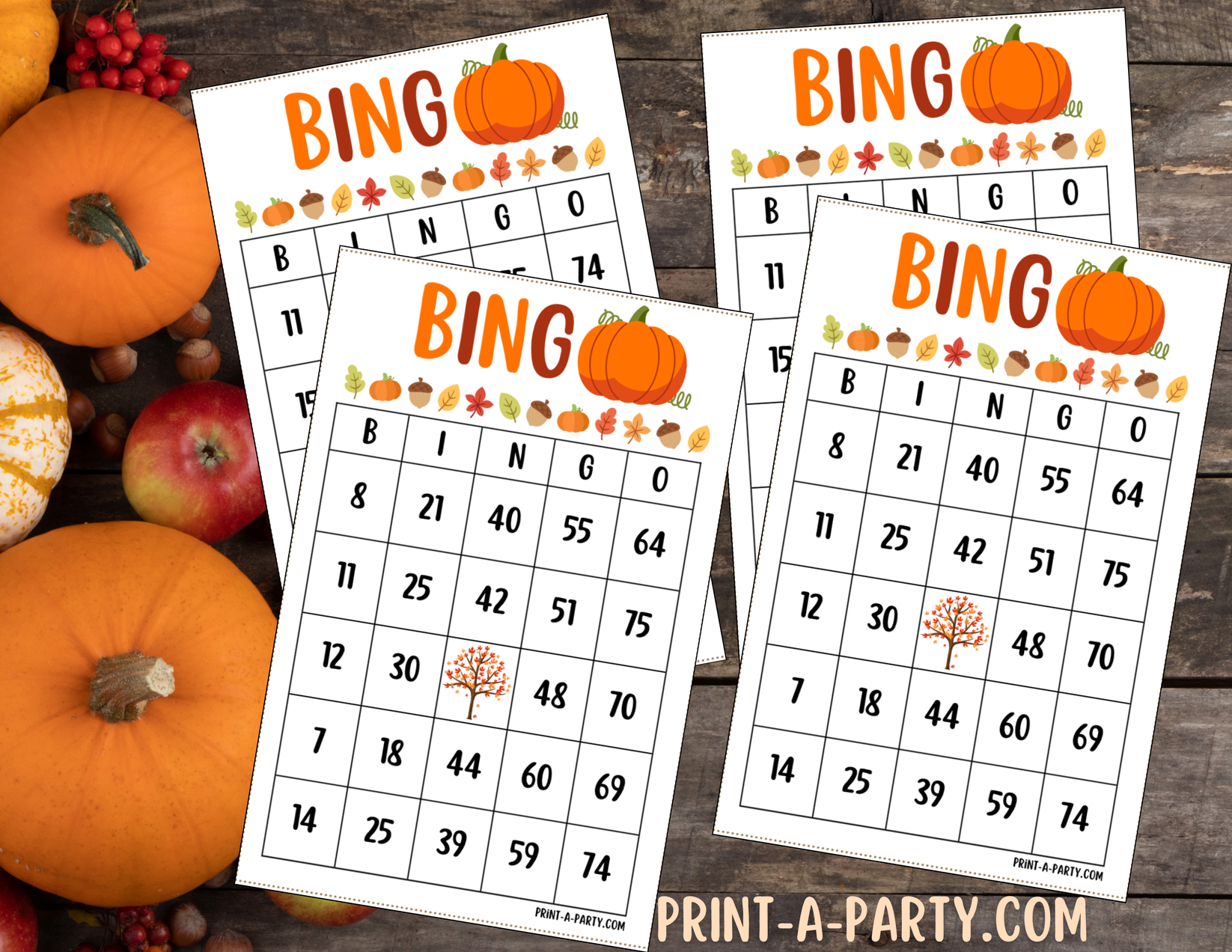 Printable Fall Bingo Game - 30, 40, 50 cards + call sheets for Fall ...