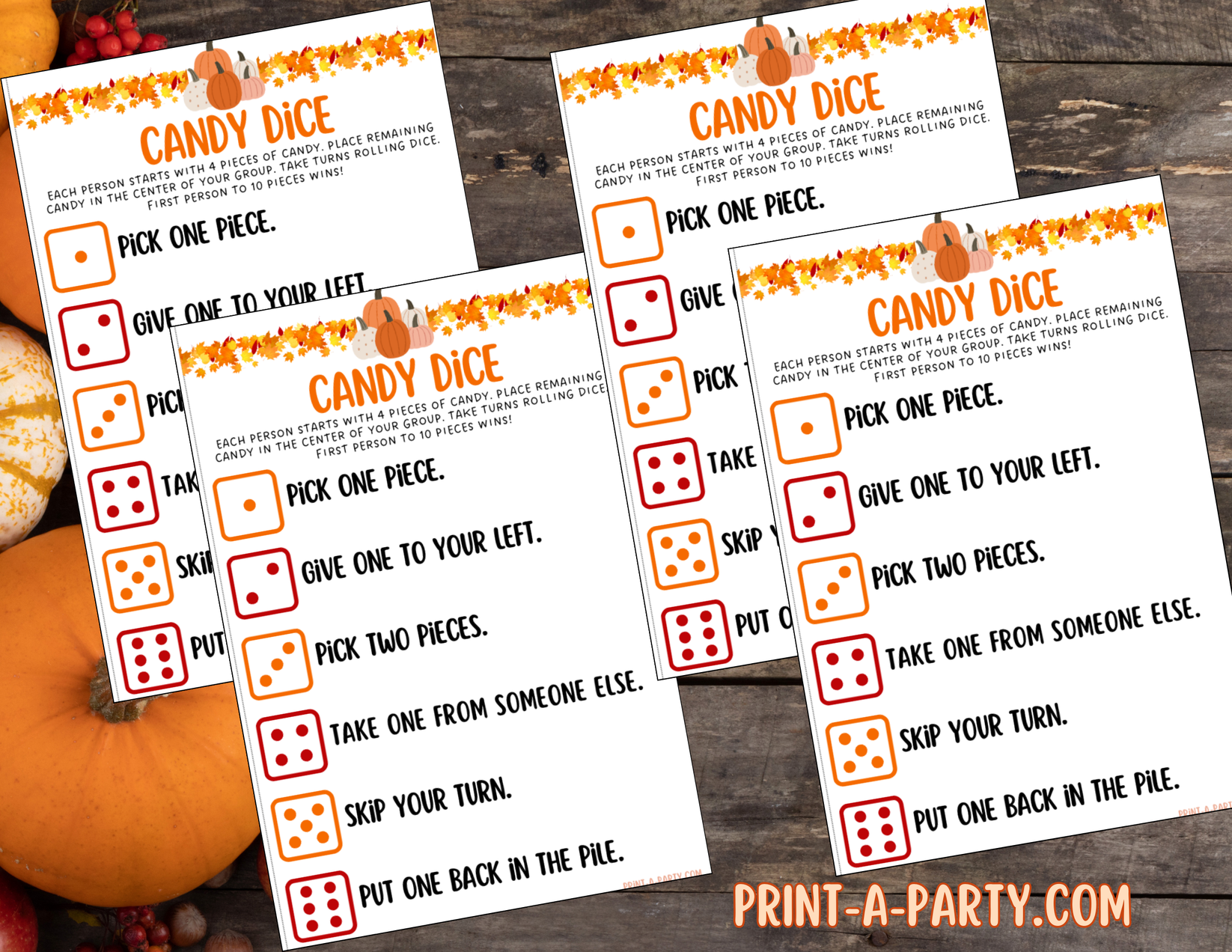 DICE GAME: Fall Candy Dice Game Printable | Autumn Party Game for Kids ...