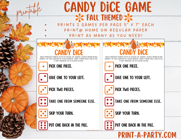 Fall Dice Game Printable | Fall Candy Dice Game | Fall Party Ideas ...