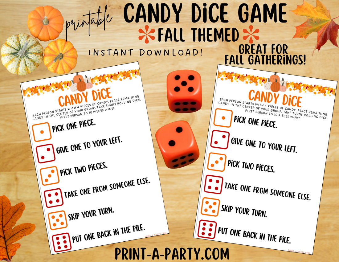 DICE GAME: Fall Candy Dice Game Printable | Autumn Party Game for Kids ...