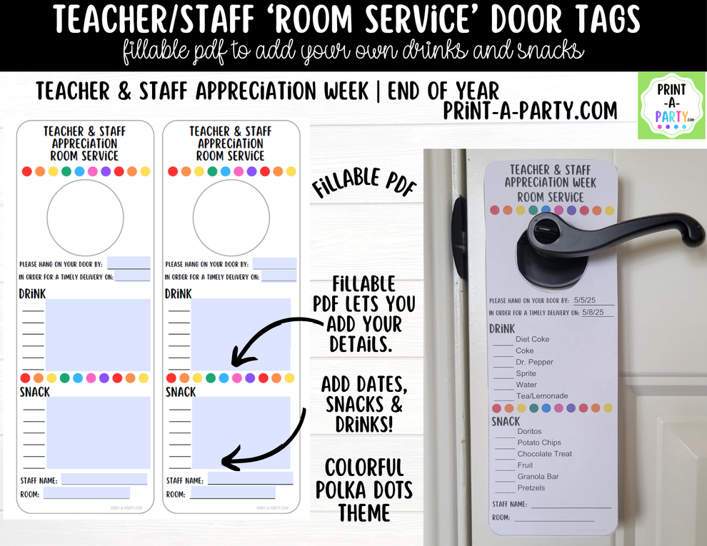 Room Service Door Tags - Editable via a Fillable PDF for Teacher Staff ...