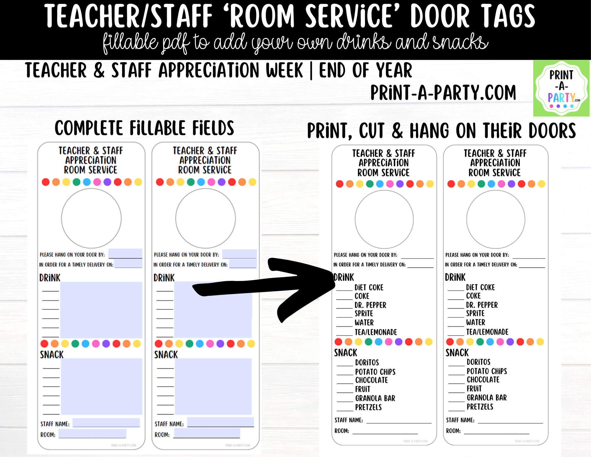 Room Service Door Tags - Editable via a Fillable PDF for Teacher Staff ...