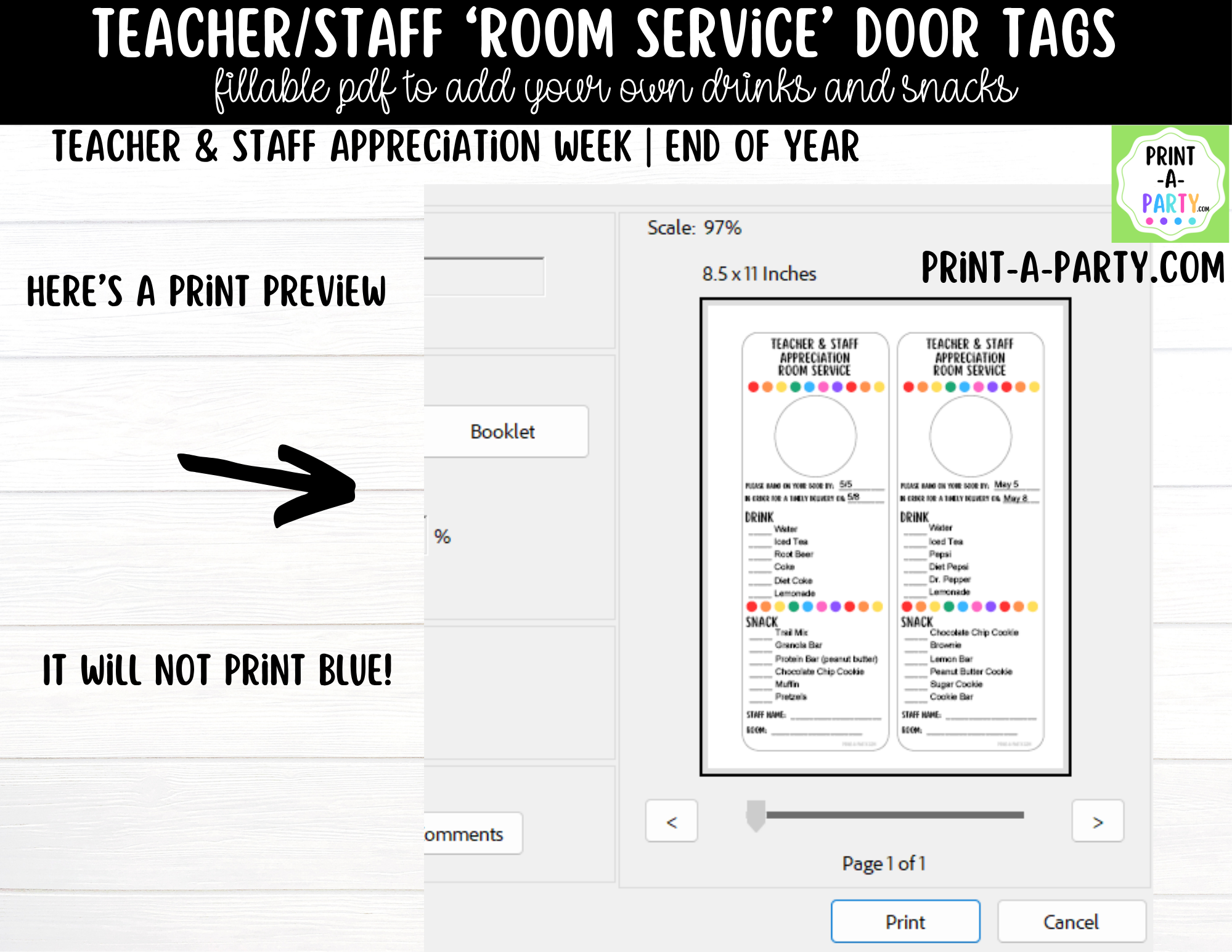 Room Service Door Tags - Editable via a Fillable PDF for Teacher Staff ...