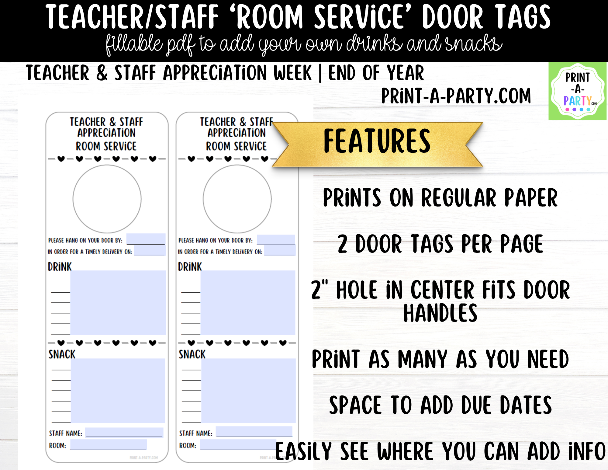 Room Service Door Tags - Editable via a Fillable PDF for Teacher Staff ...