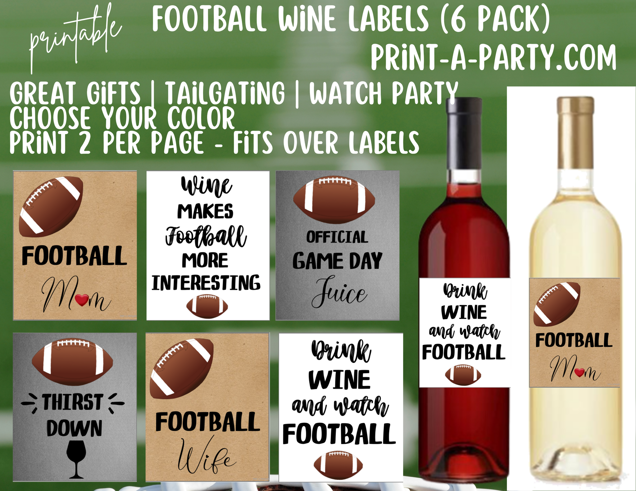 WINE LABELS: Printable Football Wine Labels – Fun Party Decor for Tail ...