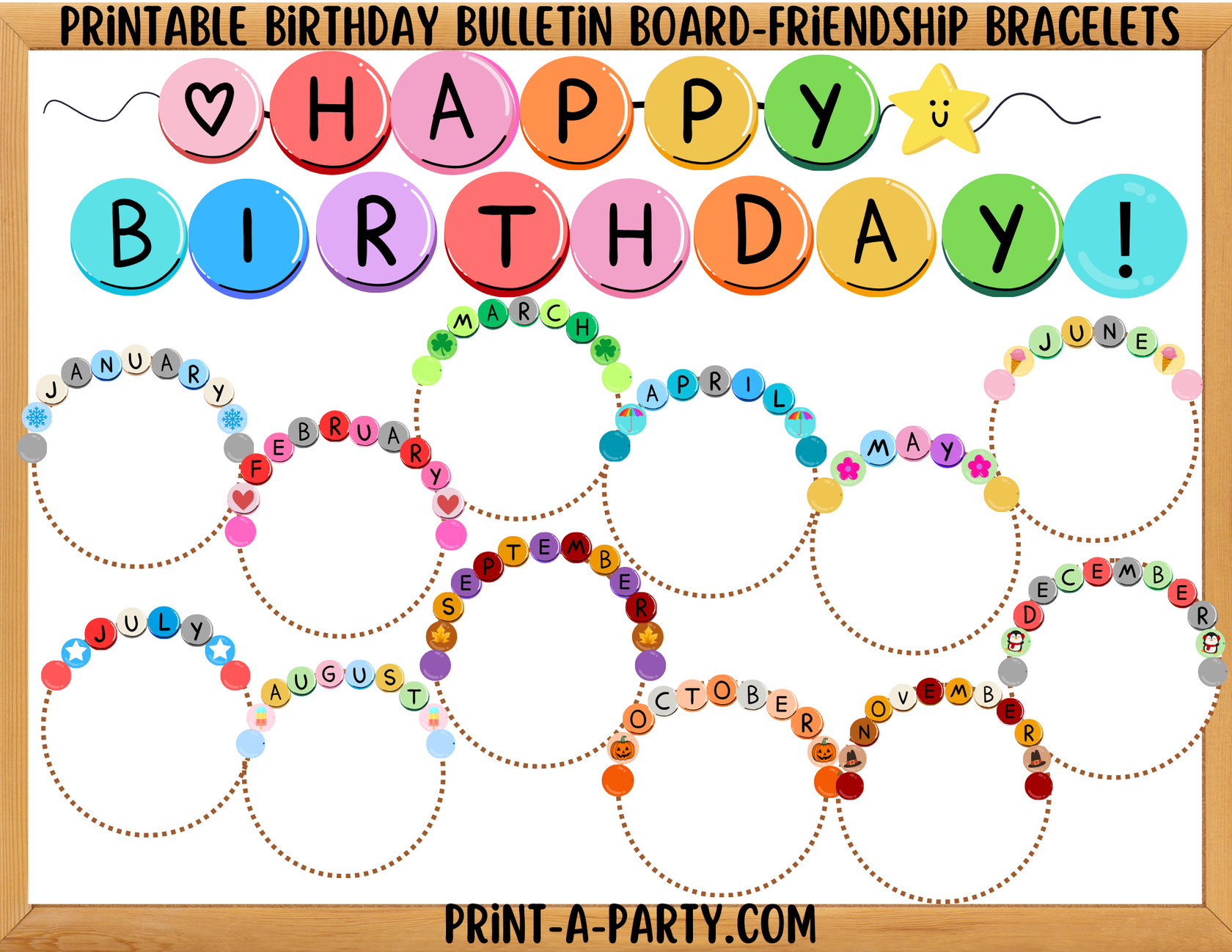 Birthday Bulletin Board Printable Friendship Bracelet Decor for ...