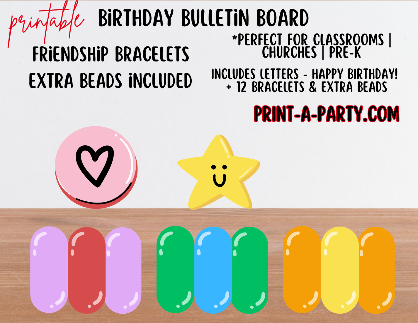 Birthday Bulletin Board Printable Friendship Bracelet Decor for ...