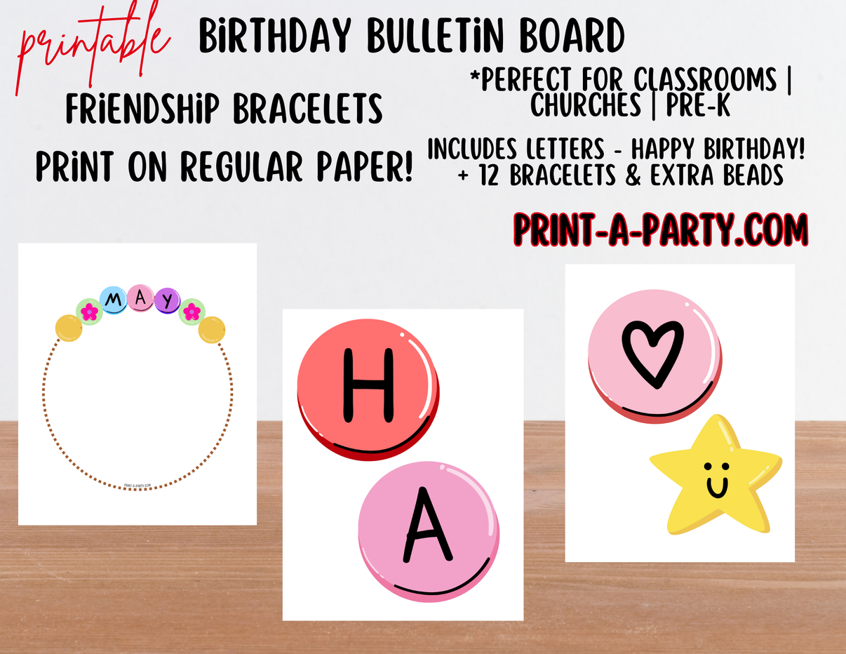 Birthday Bulletin Board Printable Friendship Bracelet Decor for ...