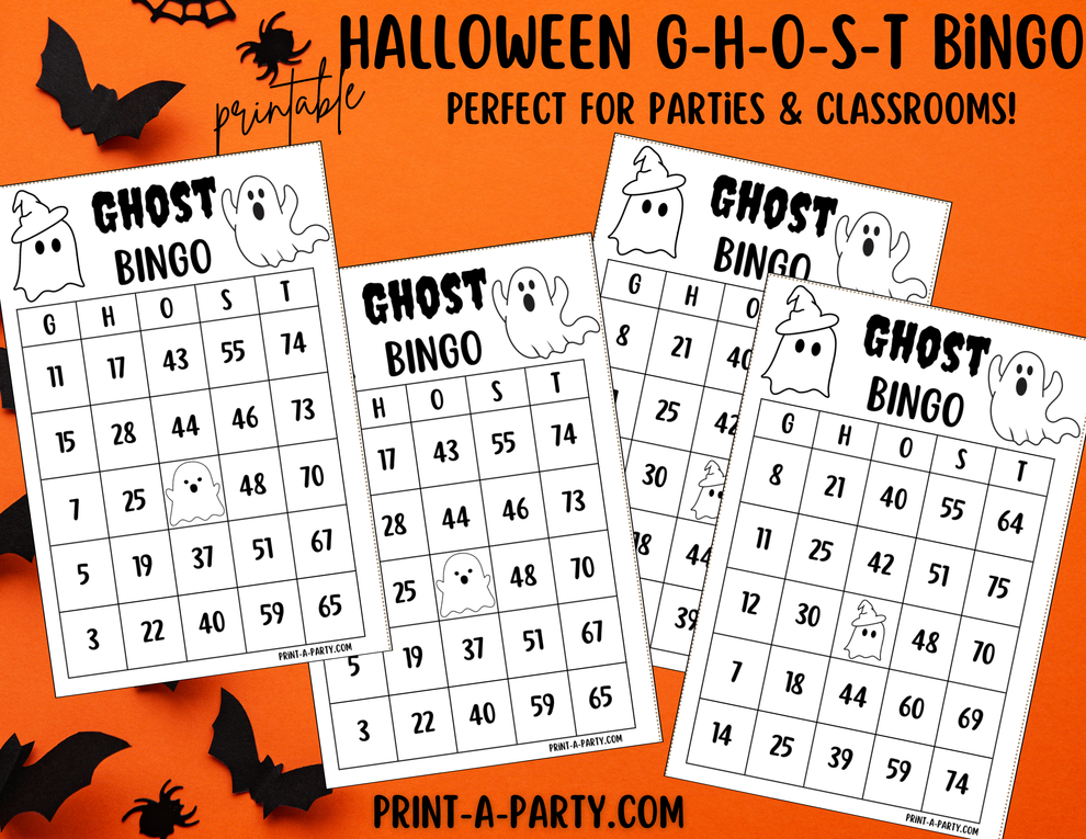Printable Halloween Ghost Bingo G-H-O-S-T in 30, 40 or 50 cards + call ...