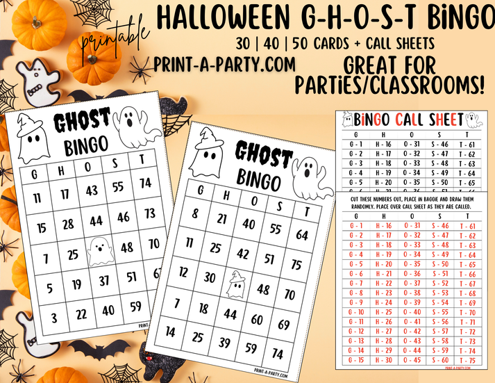 BINGO: Halloween Ghost Bingo Game Printable – Fun G-H-O-S-T Version fo ...