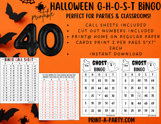 BINGO: Halloween Ghost Bingo Game Printable – Fun G-H-O-S-T Version fo ...