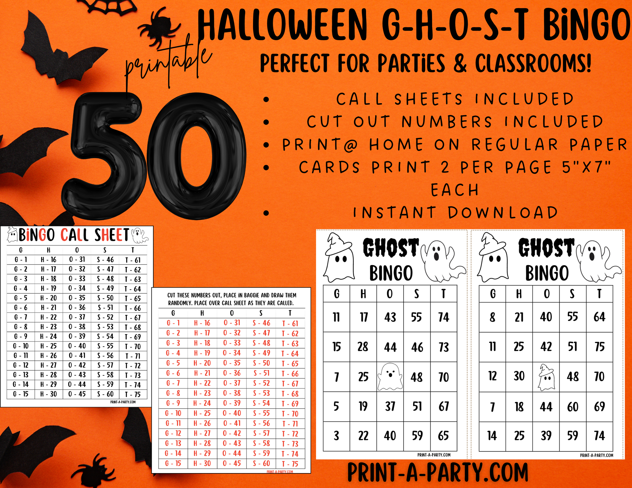 BINGO: Halloween Ghost Bingo Game Printable – Fun G-H-O-S-T Version fo ...