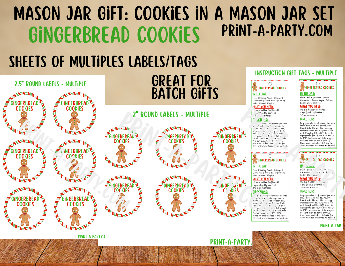 MASON JAR GIFT: Gingerbread Cookies in a mason jar printable kit - per ...