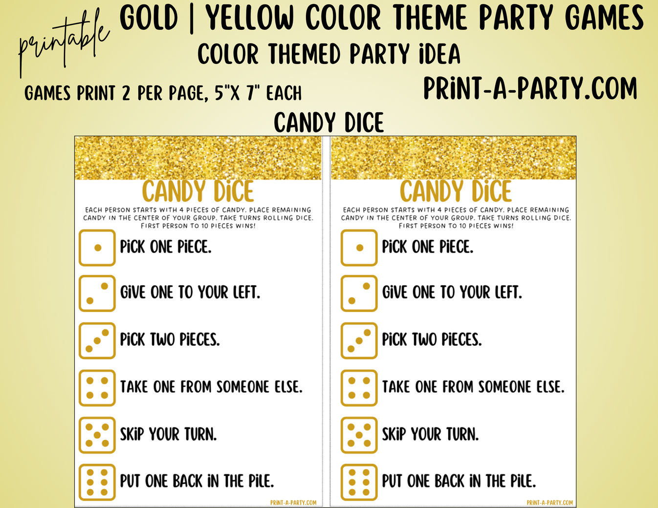 Color Party Games Printable Gold/Yellow Color Party Theme Games Bundle ...