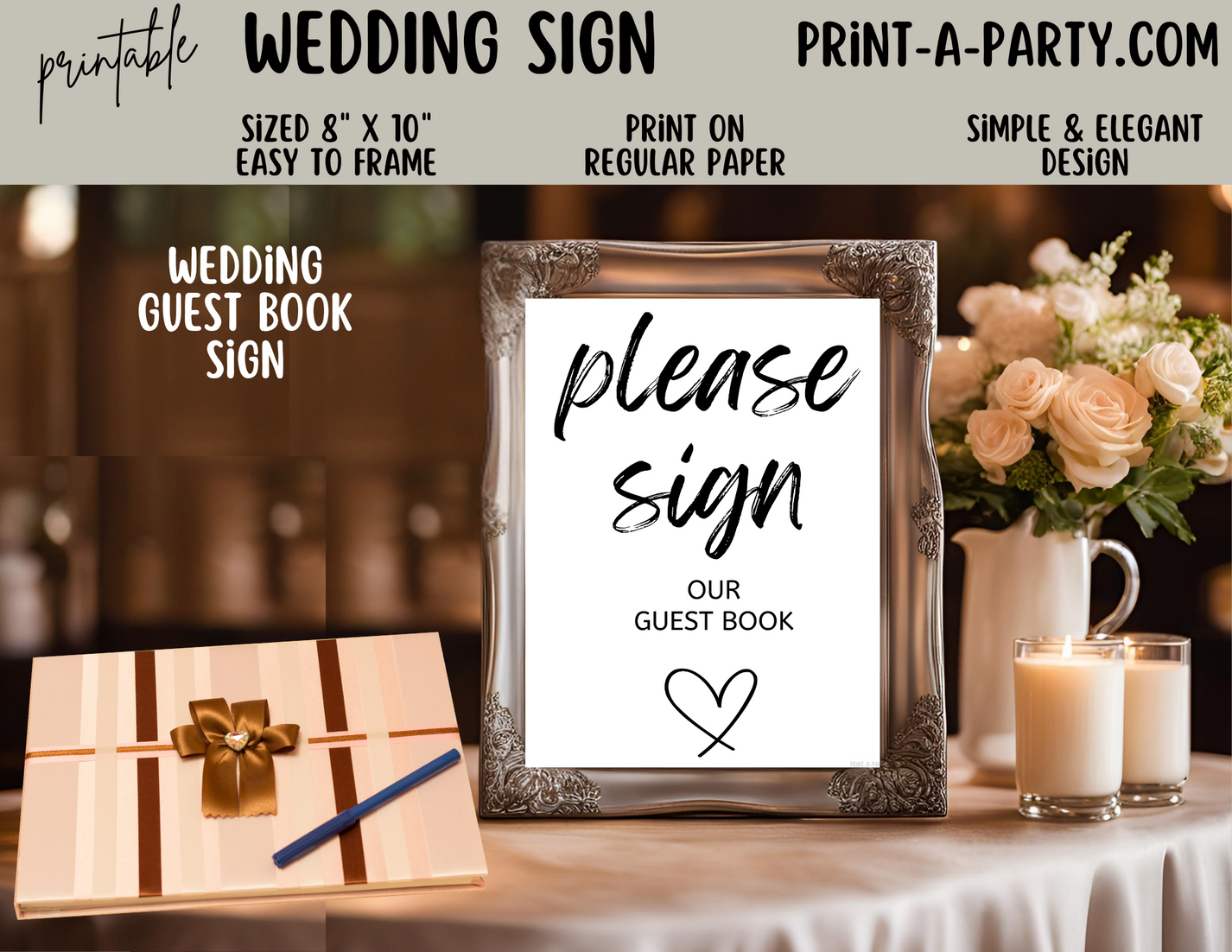 Printable Wedding Guest Book Sign - Please sign our guestbook - prints ...
