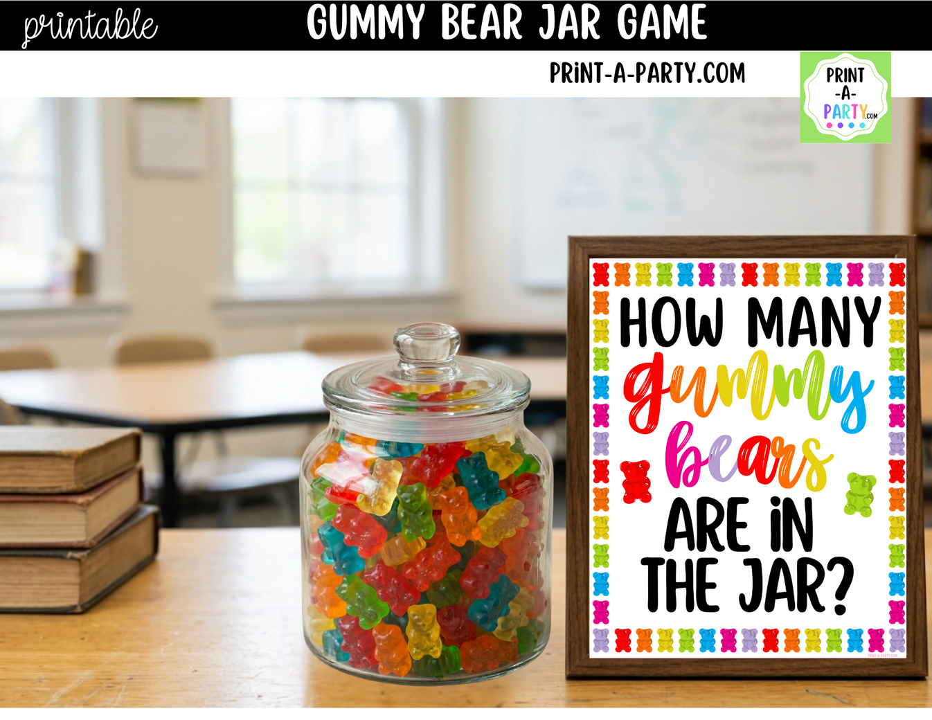 Gummy Bear Candy Jar Guessing Game Printable Sign (8x10) + Guessing Ca ...